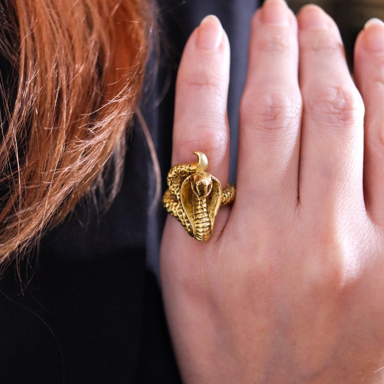 Egyptian Revival 1930 Art Deco Sculpted Cobra Ring 18Kt Yellow Gold ...