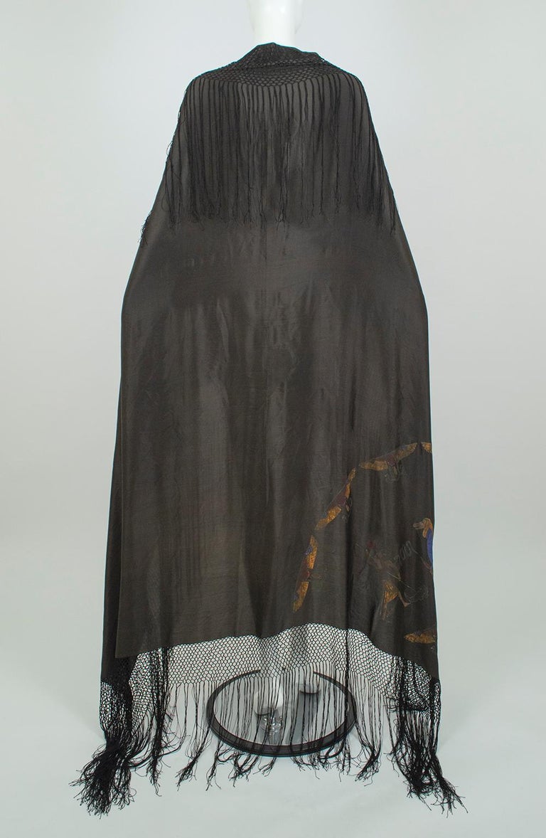 Egyptian Revival Black Silk Piano Shawl Wrap with Hieroglyphs – 54” x ...