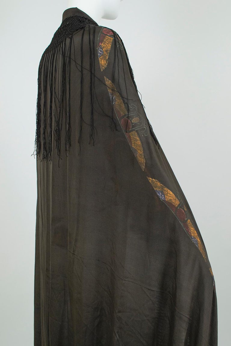 Egyptian Revival Black Silk Piano Shawl Wrap with Hieroglyphs – 54” x ...