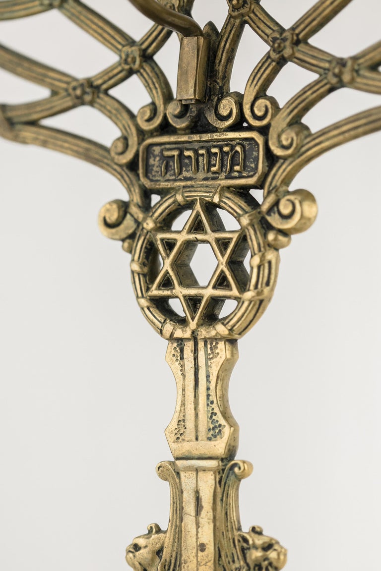 Late 19th Century Egyptian-Revival German Brass Hanukkah Lamp Menorah ...