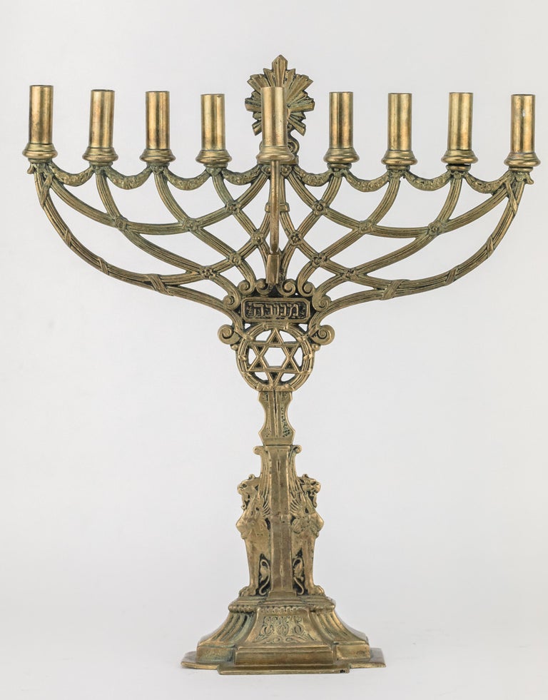 Late 19th Century Egyptian-Revival German Brass Hanukkah Lamp Menorah ...