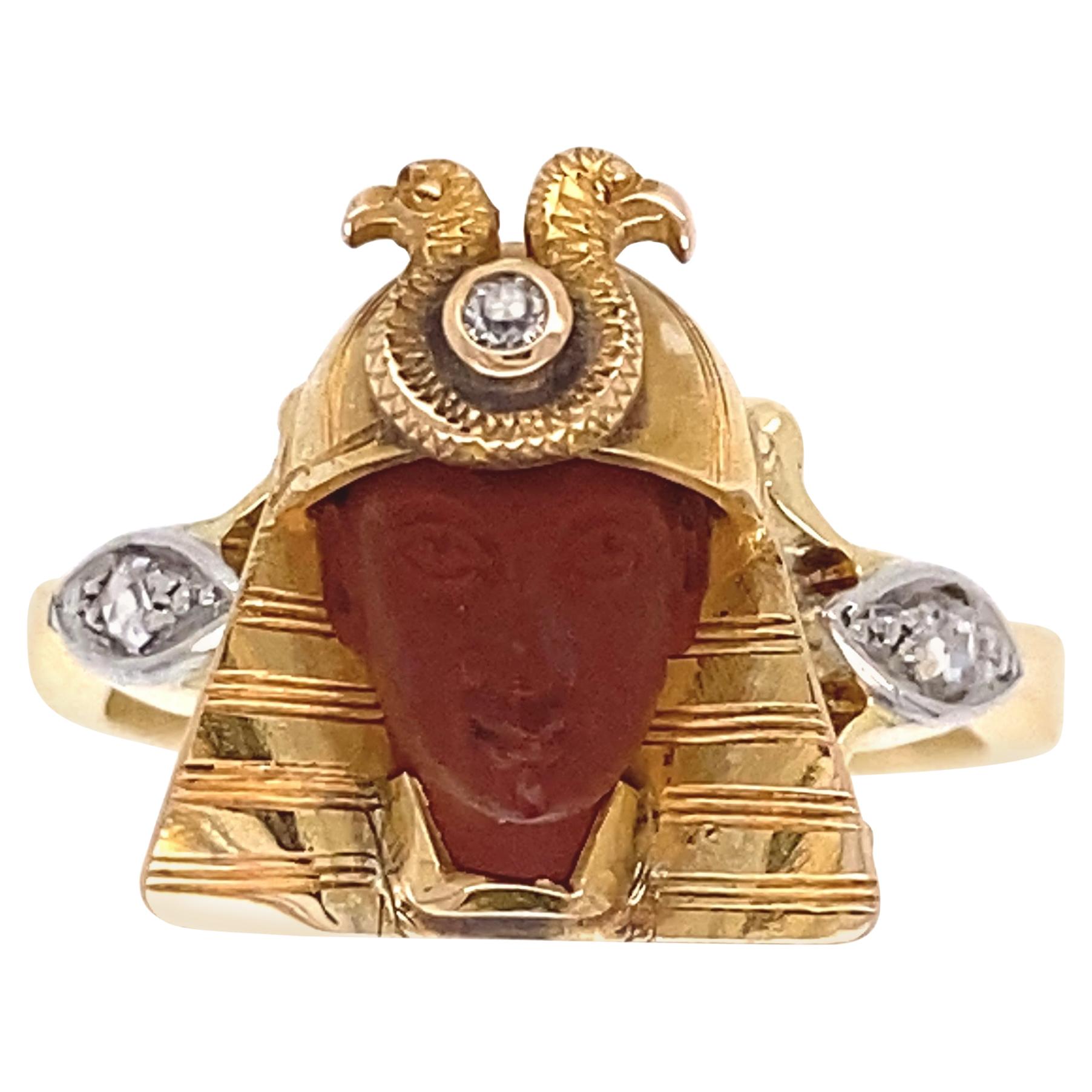 Art Nouveau Egyptian Revival Diamond Amethyst Cameo Pharaoh Ring at ...