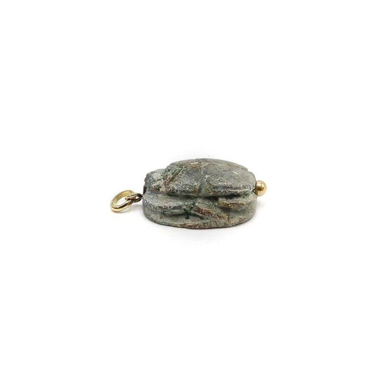 Egyptian Revival Carved Stone Scarab Pendant with 14K Gold Mount, 1920 ...