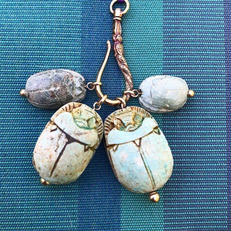 Egyptian Revival Carved Stone Scarab Pendant with 14K Gold Mount, 1920 ...