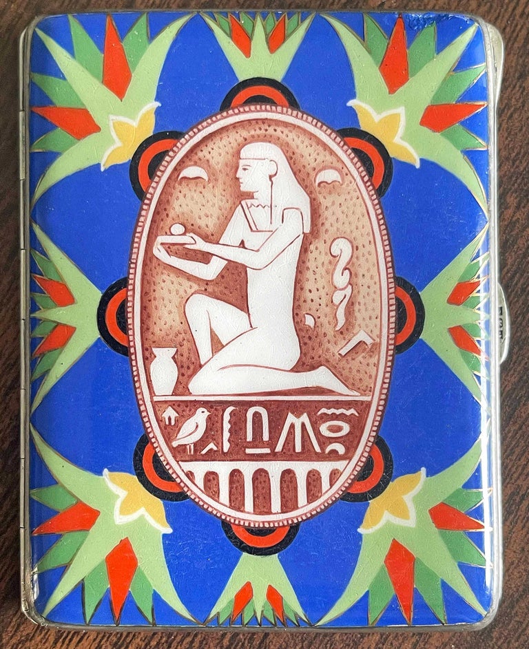 Egyptian Revival Compact/Cigarette Case, Sterling Silver and Enamel ...