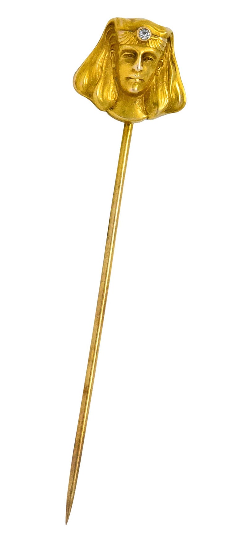 Egyptian Revival Diamond 14 Karat Gold Pharaoh Stickpin For Sale at 1stDibs