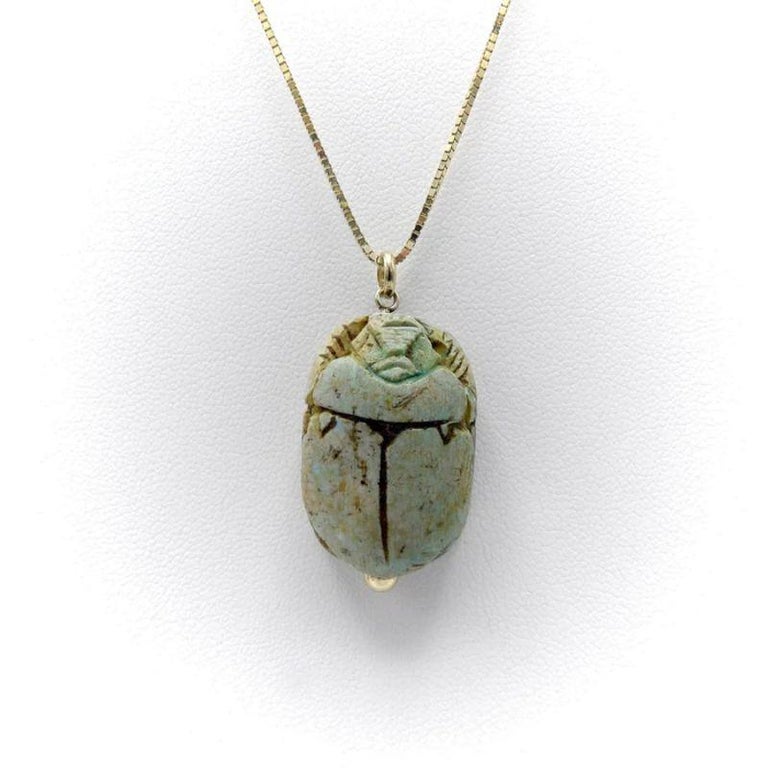 Egyptian Revival Faience Scarab Pendant with 14K Gold Mount, 1920's For ...