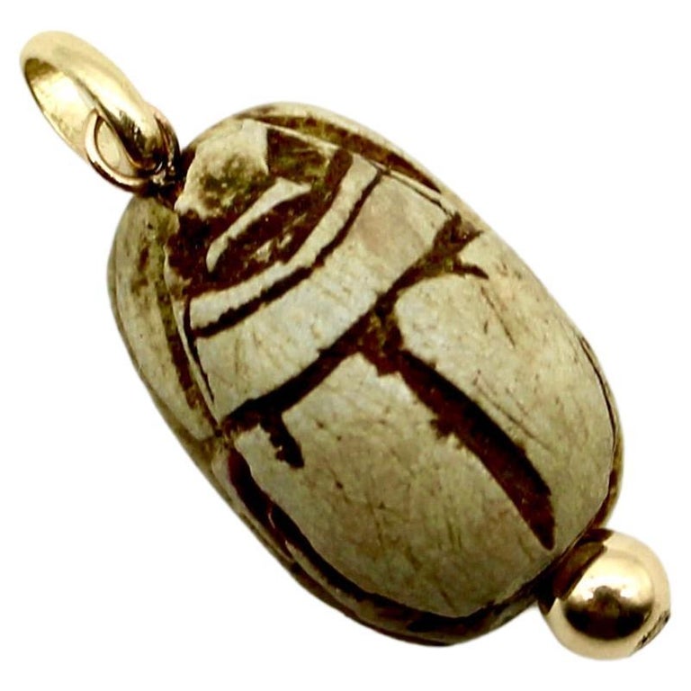 Egyptian Revival Faience Scarab Pendant with 14K Gold Mount For Sale at ...