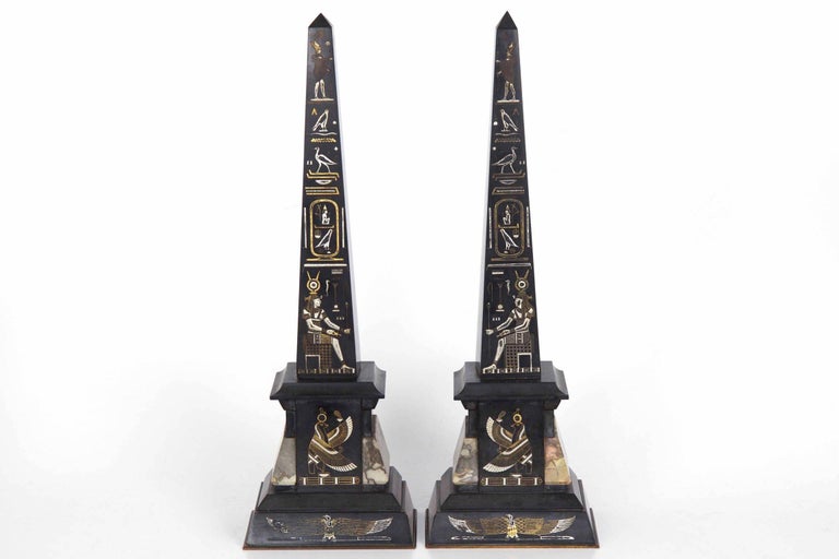 Egyptian Revival Three-Piece Clock Garniture Flanked, Obelisk France ...