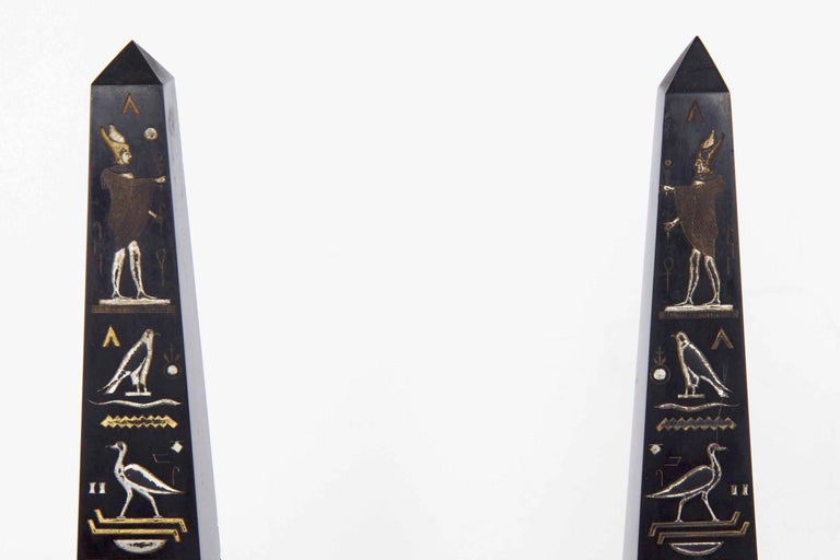 Egyptian Revival Three-Piece Clock Garniture Flanked, Obelisk France ...