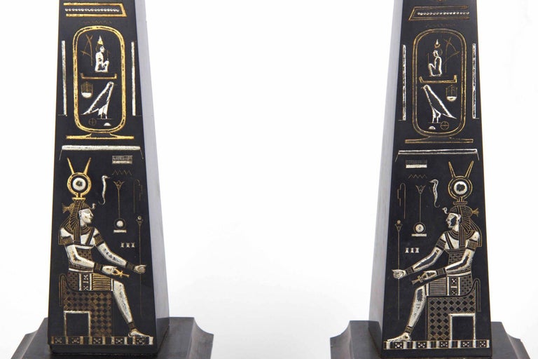 Egyptian Revival Three-Piece Clock Garniture Flanked, Obelisk France ...