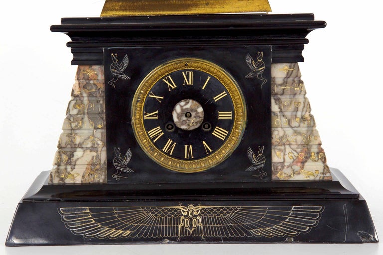 Egyptian Revival Three-Piece Clock Garniture Flanked, Obelisk France ...