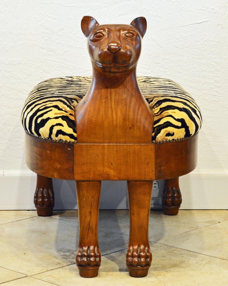 Egyptian Revival Upholstered Carved Hardwood Lion Bench or Ottoman at ...