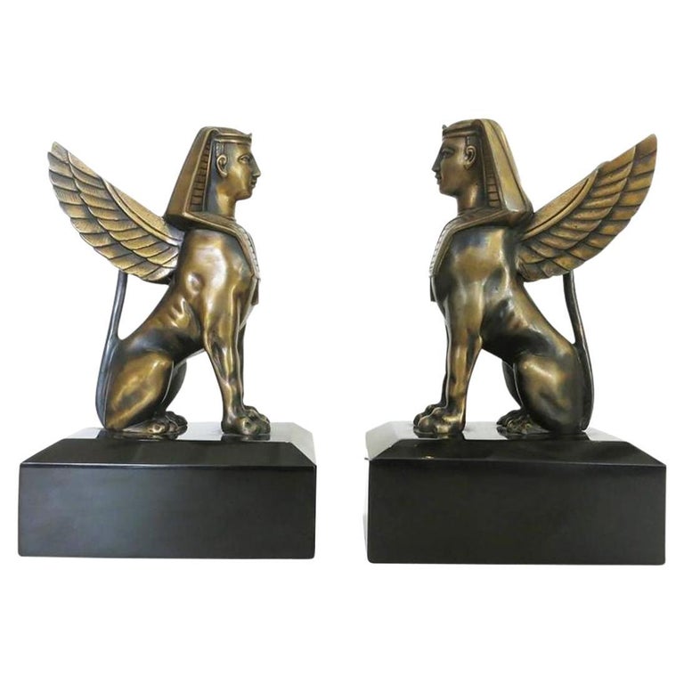 Egyptian Style Bronze Sphinx Gryphon Bookends For Sale at 1stDibs
