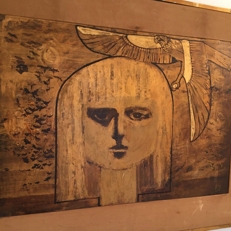 Egyptian Style Vintage Painting by Alan Healey 1980s Vintage Framed Art ...