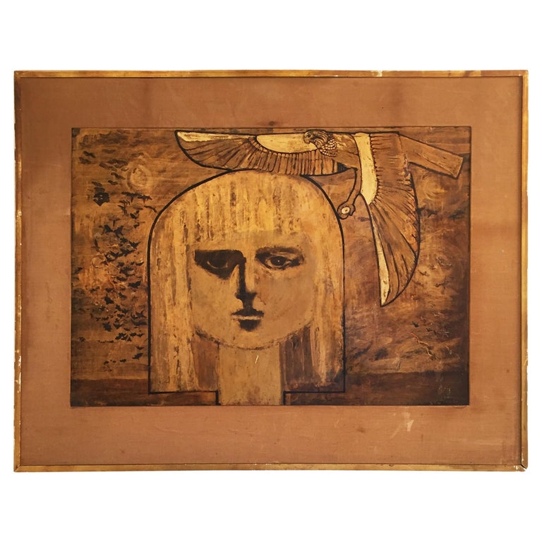 Egyptian Style Vintage Painting by Alan Healey 1980s Vintage Framed Art ...