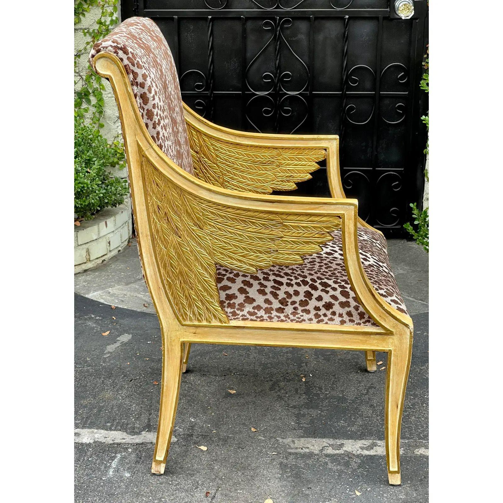 Egyptian Style Winged Neoclassical Giltwood Arm Chair with Cheetah ...