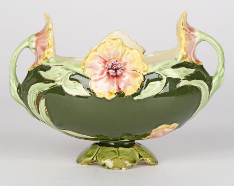Eichwald Attributed Twin Handled Majolica Floral Planter For Sale at ...