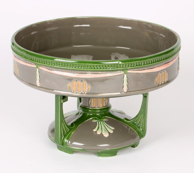 Eichwald Secessionist Majolica Art Pottery Centerpiece Pedestal Bowl ...