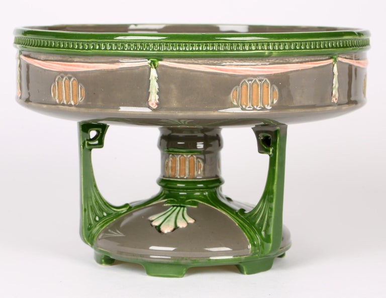 Eichwald Secessionist Majolica Art Pottery Centerpiece Pedestal Bowl ...