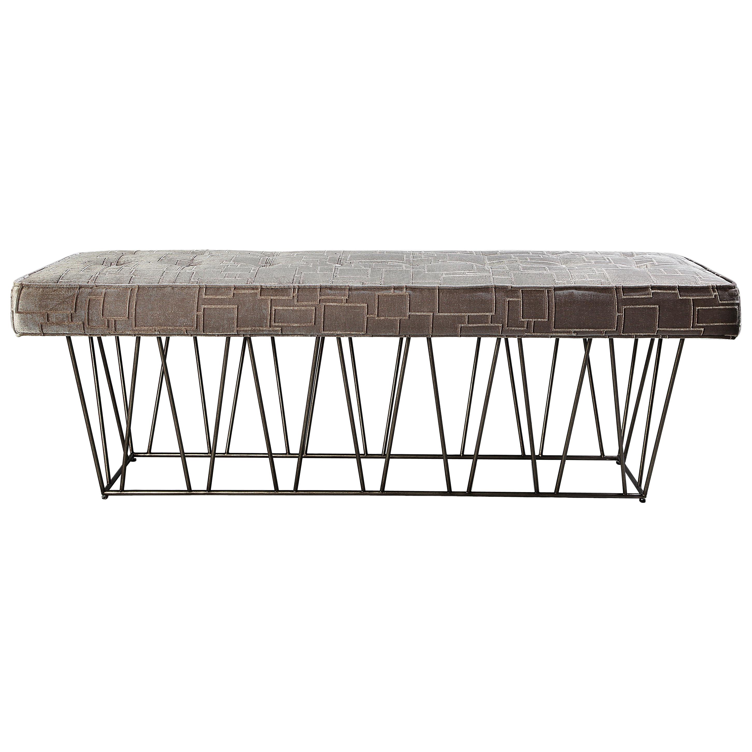 Exceptional Art Deco Bench in Silver Leaf and Pewter Leather at 1stDibs