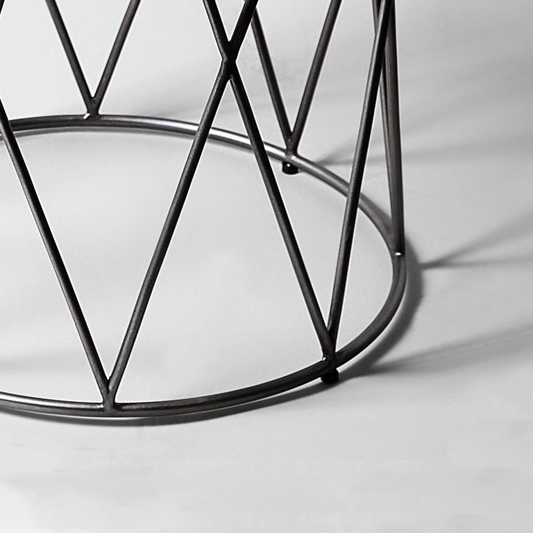 Eiffel, Side Table in Grey Sycamore and Hand Patinated Silver Leaf on Steel For Sale at 1stDibs