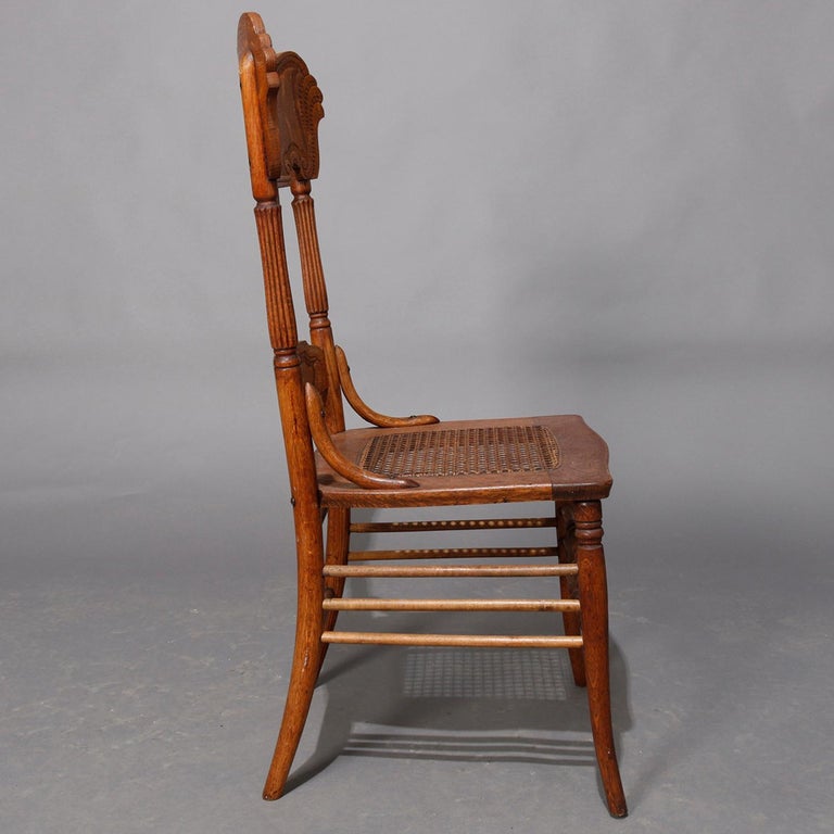 Eight Antique Oak Pressed Back and Cane Seat Heywood Wakefield Dining ...