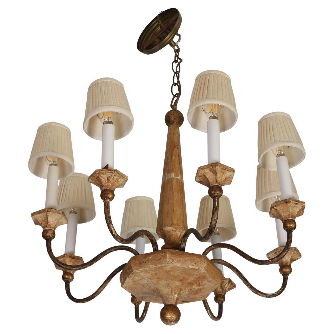 Veneto Italian Designer Eight Arm Gilt-Wood and Wrought Iron Chandelier ...