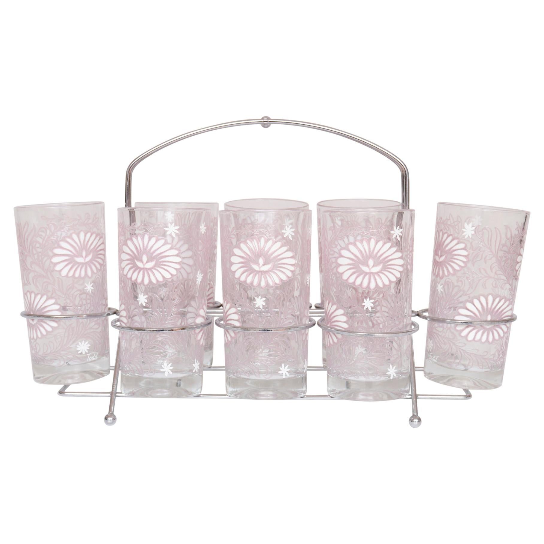Eight Cary Todd Daisy Tumblers and Caddy For Sale at 1stDibs