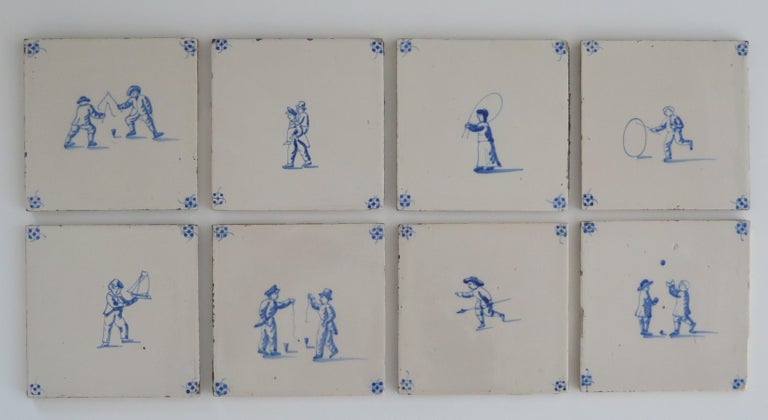 EIGHT Delft Blue and White Tiles All Hand Painted, Dutch 19th Century ...