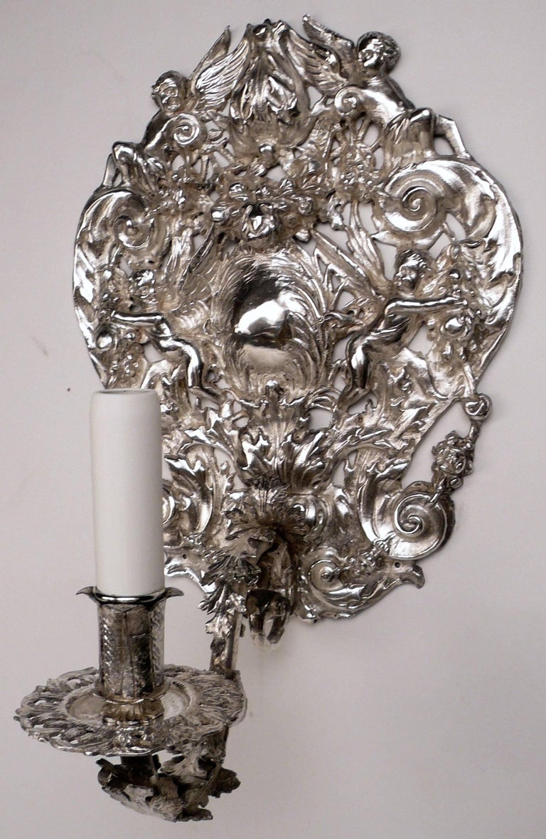 Four Early 20th Century Silver Plated Baroque Style Sconces For Sale at ...