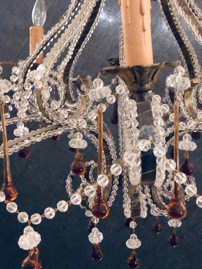 Eight Light Beaded Chandelier with Colored Tear Drop Prisms, circa 1960 ...