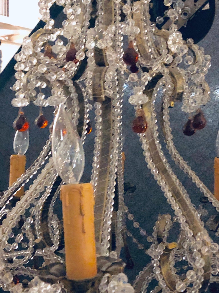Eight Light Beaded Chandelier with Colored Tear Drop Prisms, circa 1960 ...
