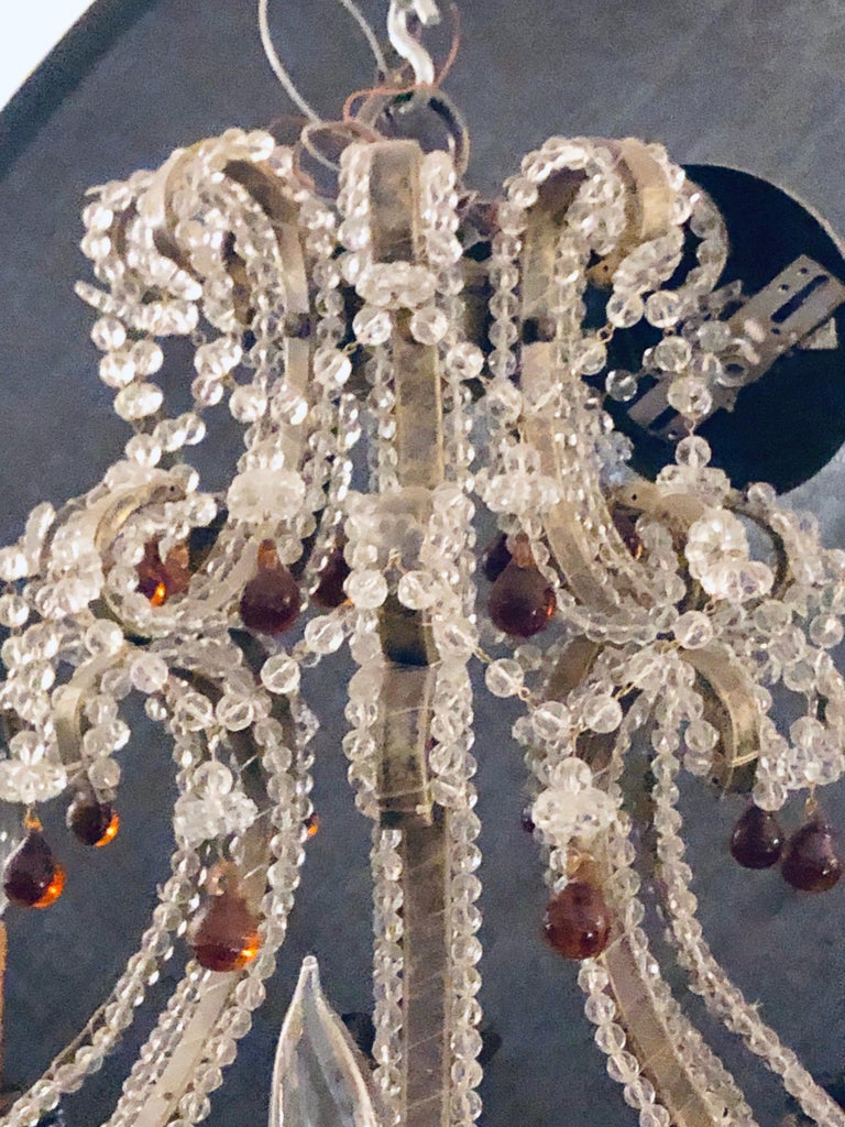 Eight Light Beaded Chandelier with Colored Tear Drop Prisms, circa 1960 ...