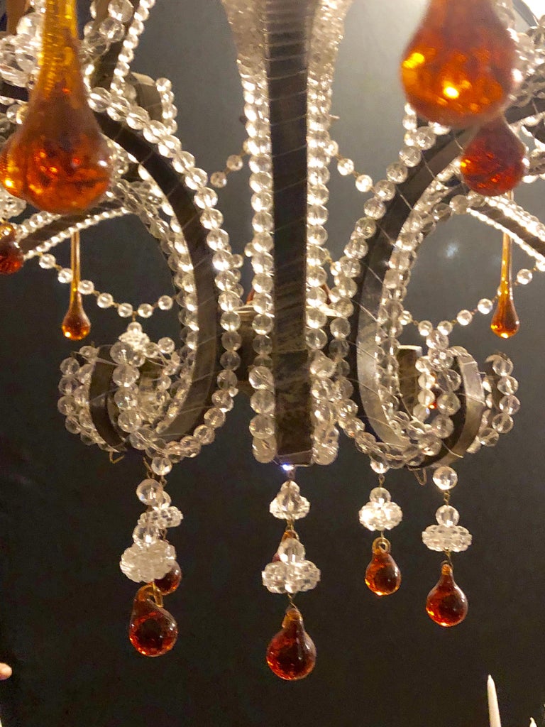 Eight Light Beaded Chandelier with Colored Tear Drop Prisms, circa 1960 ...