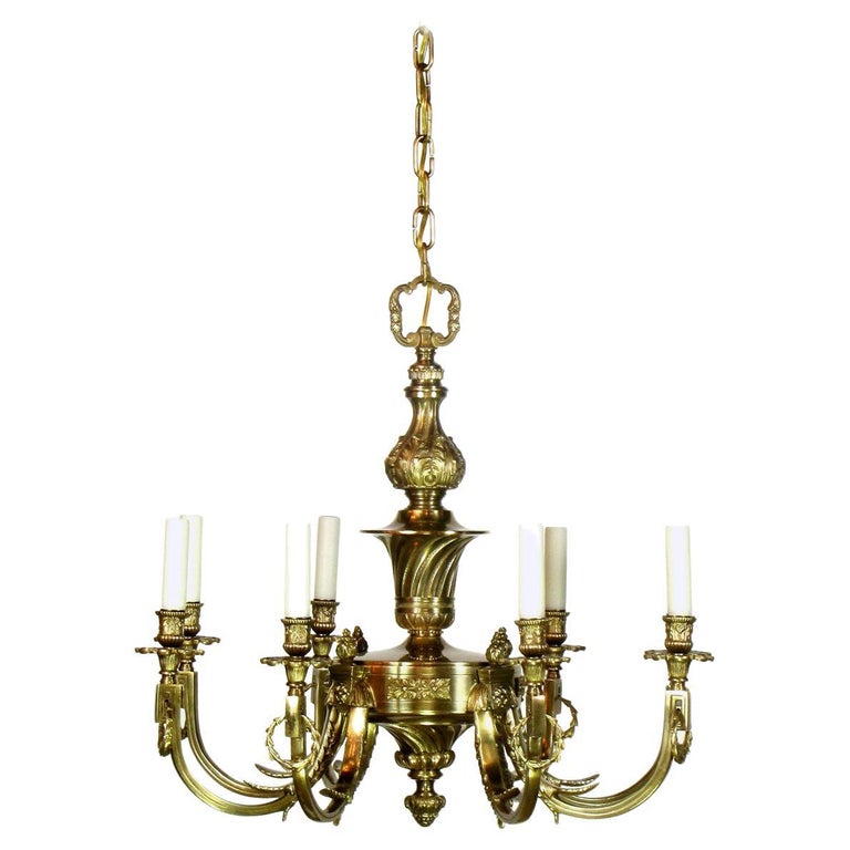 Eight Light Cast Brass Chandelier For Sale at 1stDibs