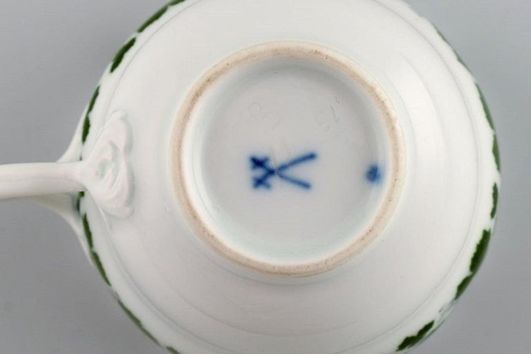 Eight Meissen Green Ivy Vine Coffee Cups with Saucers in Hand-Painted ...