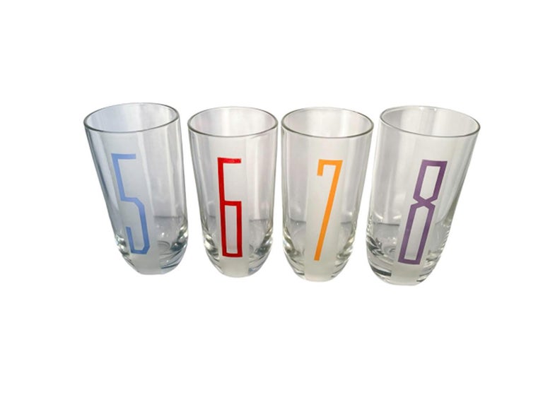 Eight Mid-Century Modern Highball Glasses, Numbered 1 to 8 in Different ...