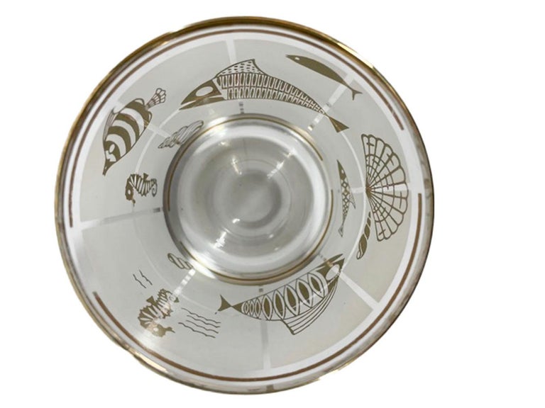 Eight Mid-Century Old Fashioned Glasses in Frosted Marine Life Pattern ...