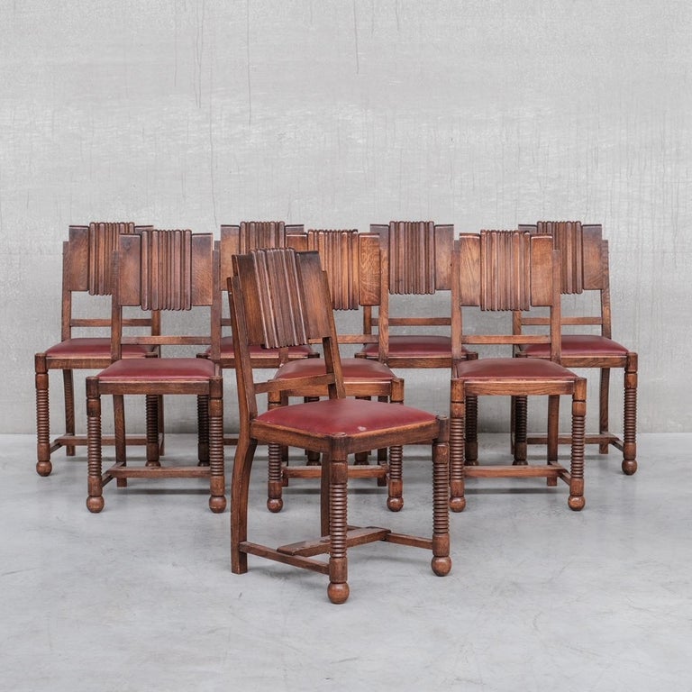 Eight Oak French Deco Dining Chairs in manner of Dudouyt For Sale at ...