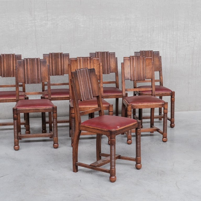 Eight Oak French Deco Dining Chairs in manner of Dudouyt For Sale at ...
