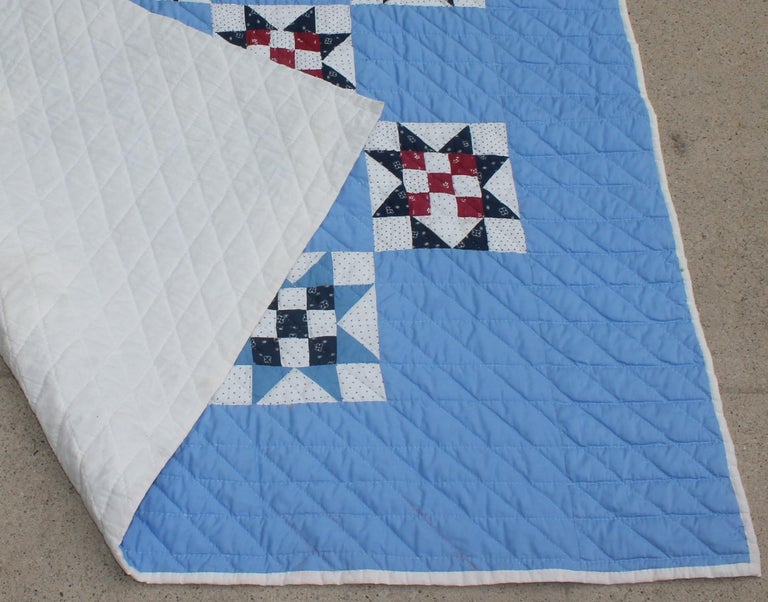 Eight Point Star and Nine Patch Quilt For Sale at 1stDibs