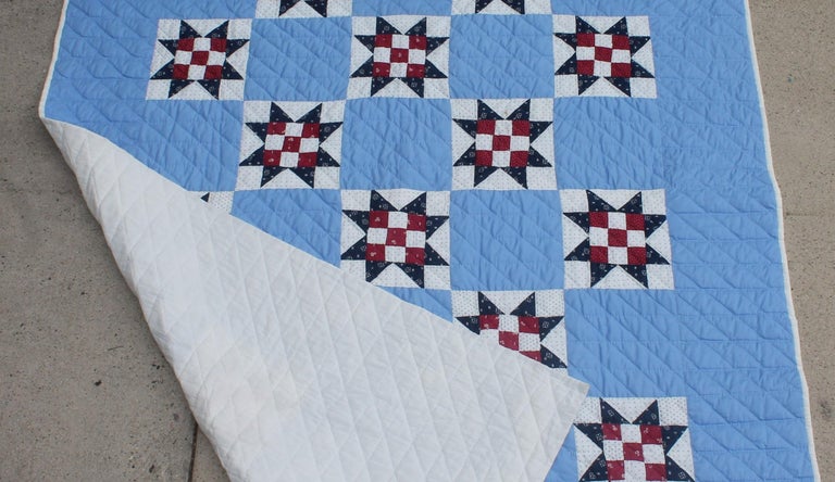 Eight Point Star and Nine Patch Quilt For Sale at 1stDibs