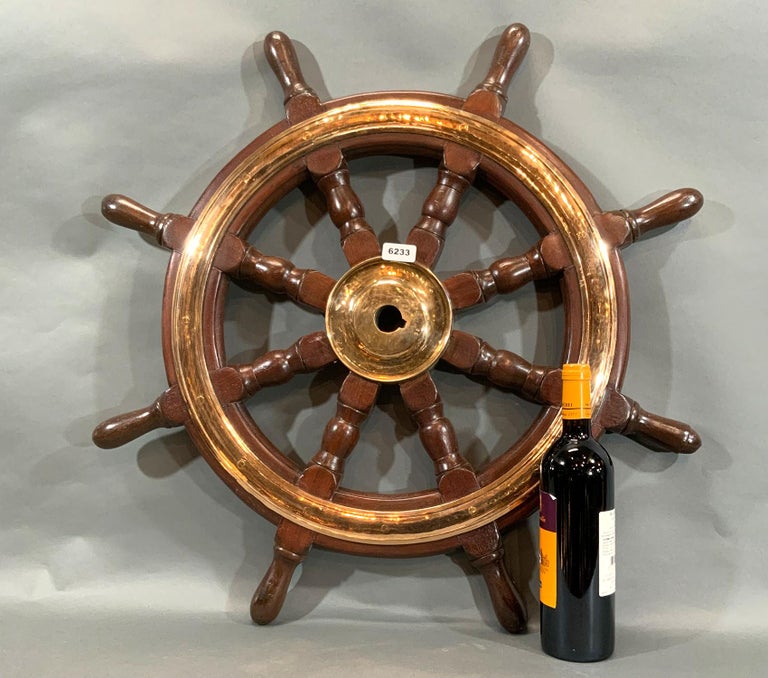 Eight Spoke Ships Wheel with Solid Brass For Sale at 1stDibs