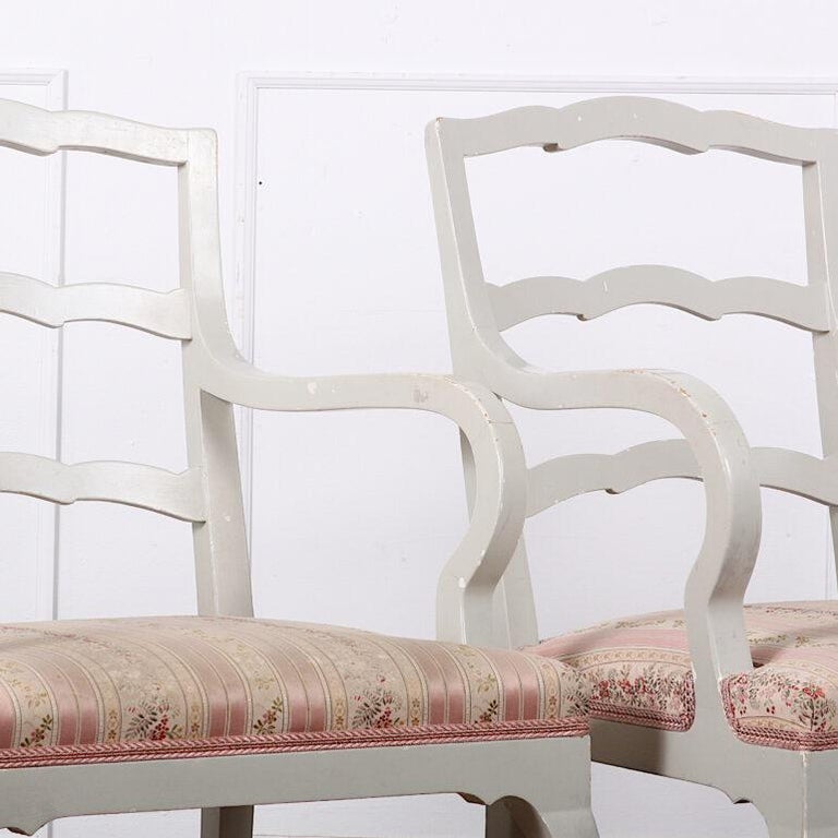 Eight Swedish Painted Ladder Back Chairs Four Side and Four Arm For ...