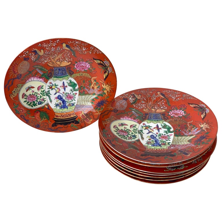 Eight Vibrant Chinese Export Famille Verte Iron Red Plates at 1stDibs