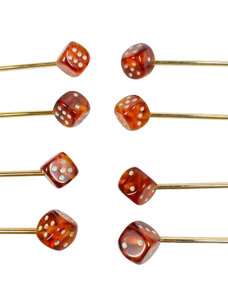 Eight Vintage Gold-Tone Stir Spoons with Root Beer Bakelite Dice ...
