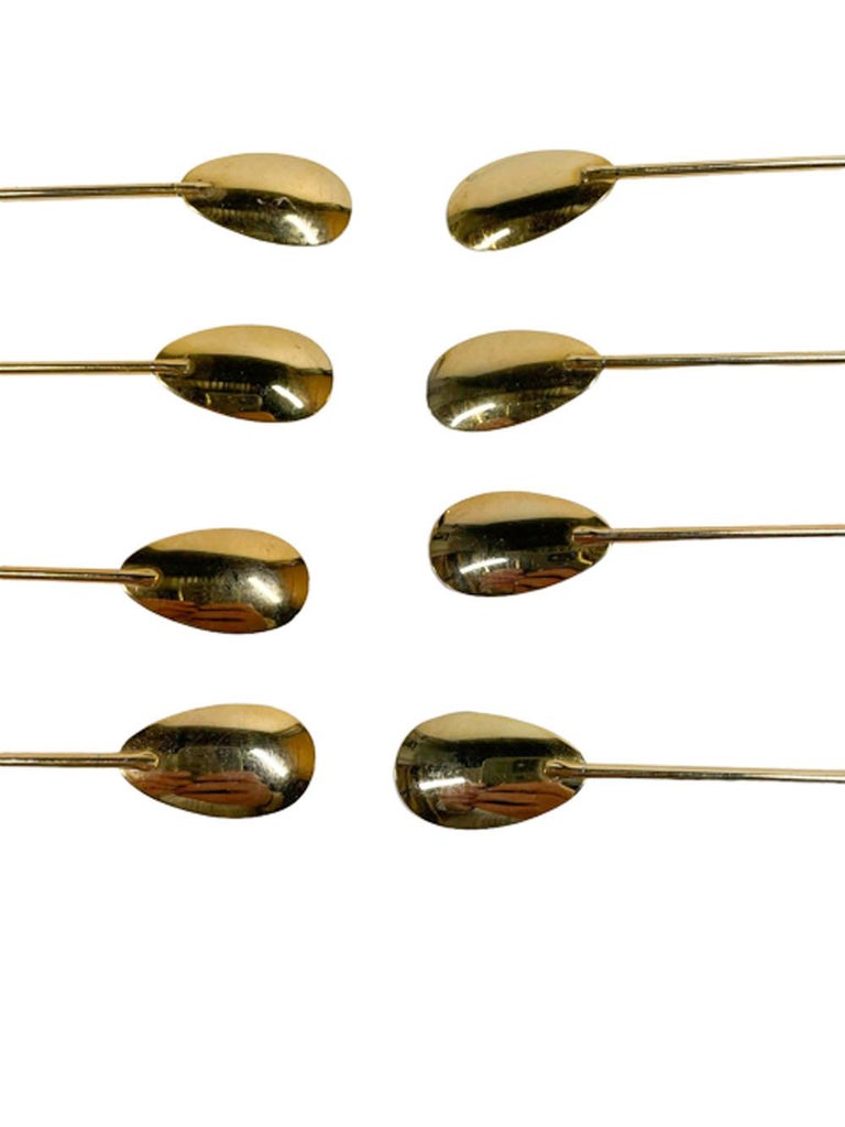 Eight Vintage Gold-Tone Stir Spoons with Root Beer Bakelite Dice ...