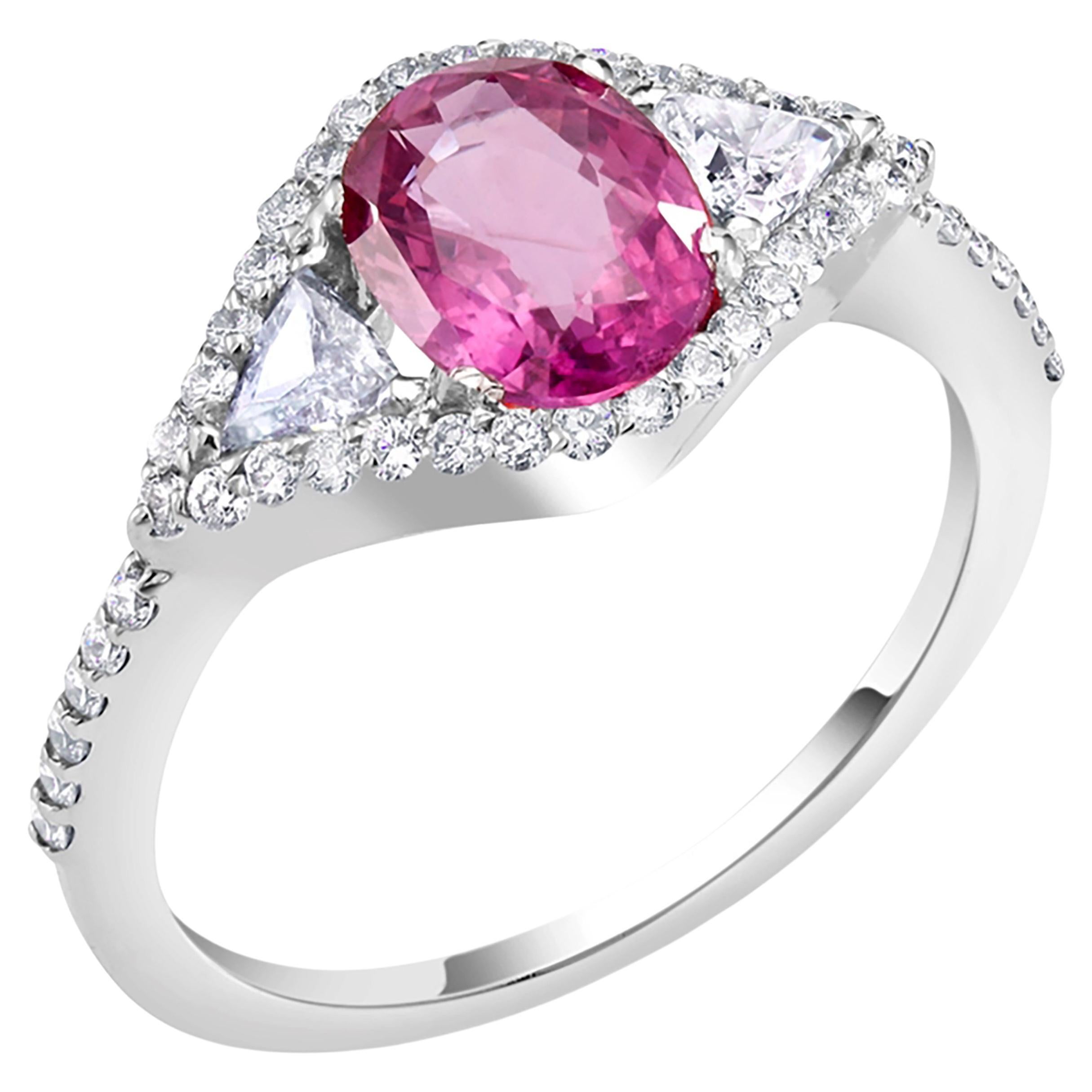 Pink Sapphire Diamond Gold Cluster Ring For Sale at 1stDibs