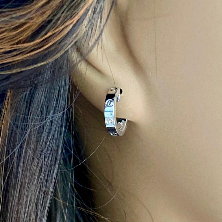 Eighteen Karat White Gold Cartier Mini Love Hoop Earrings at 1stDibs